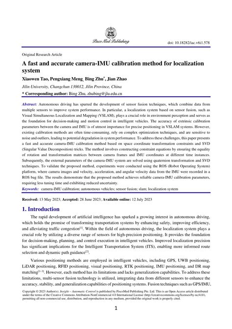 Pdf A Fast And Accurate Camera Imu Calibration Method For