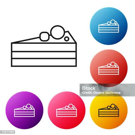 흰색 배경에 격리 된 검은 선 케이크 아이콘입니다 생일 축하해요 아이콘 다채로운 원 버튼을 설정합니다 벡터 일러스트레이션 귀여운에 대한 스톡 벡터 아트 및 기타 이미지