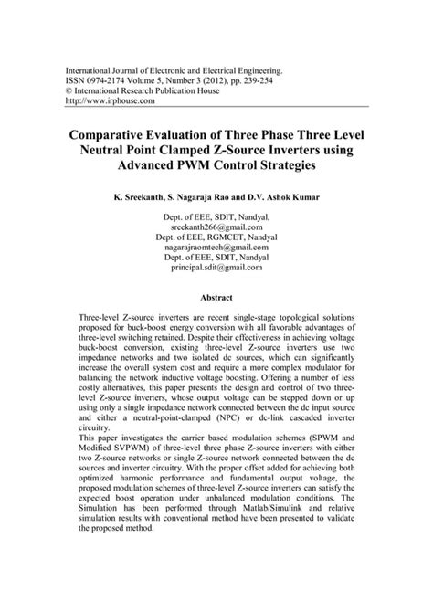 Comparative Evaluation Of Three Phase Three Level Neutral Point Clamped Z Source Inverters Using