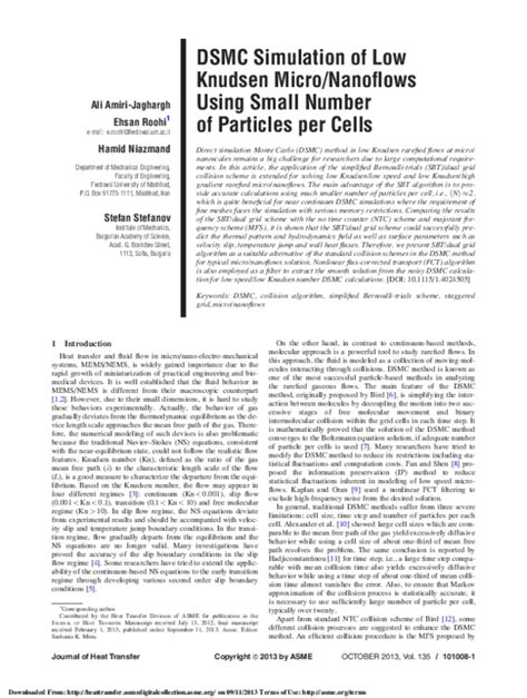 Pdf Dsmc Simulation Of Low Knudsen Micronano Flows Using Small Number Of Particles Per Cells