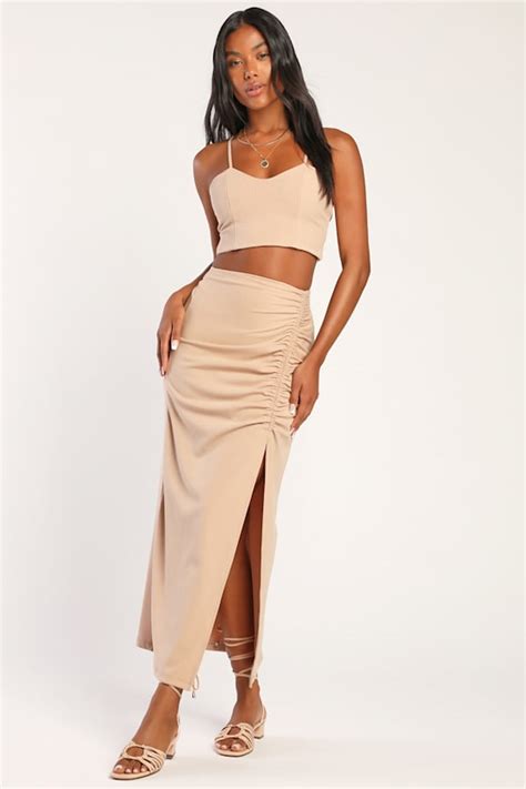 Tan Midi Dress Two Piece Dress Ribbed Knit Dress Lulus
