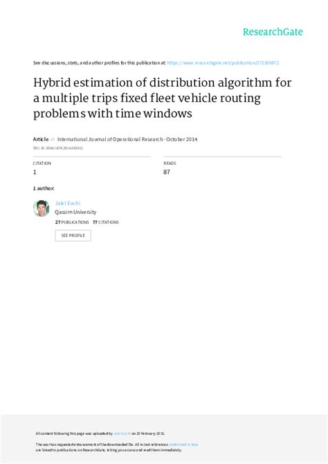 pdf hybrid estimation of distribution algorithm for a multiple trips fixed fleet vehicle