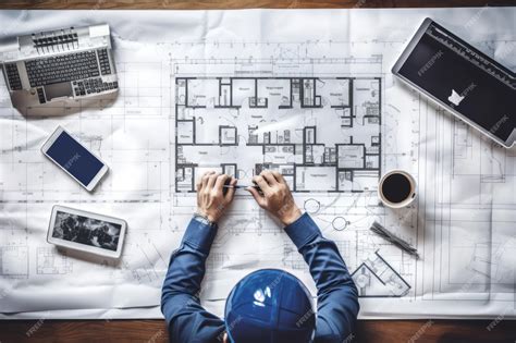 premium photo the precision of architecture exploring an architects workspace in blueprint