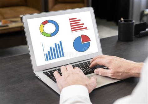 Businessman Working On Laptop With Bar Graphs And Diagrams At Screen Statistic Data Analysis