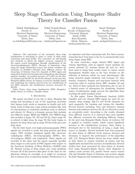 pdf sleep stage classification using dempster shafer theory for