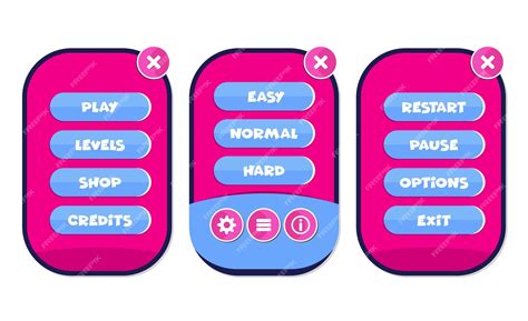 우아하고 다채로운 게임 Ui 자산 디자인 만화 요소 프리미엄 벡터