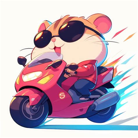 Premium Vector A Gerbil Riding A Tiny Motorcycle Cartoon Style
