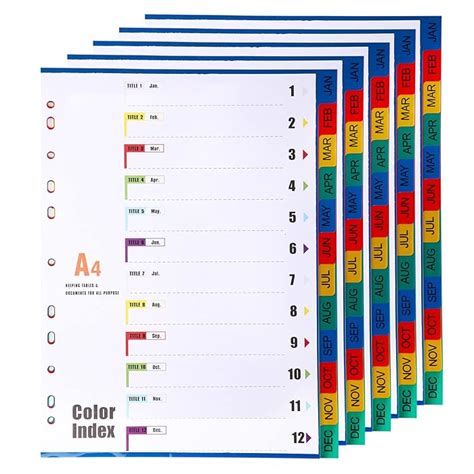 Buy A File Dividers Part Index Jan Dec Pack A Plastic Binder Dividers Multi Punched