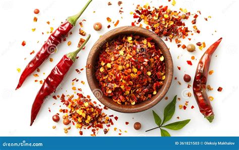 Composition With Chili Pepper Flakes On White Background Top View