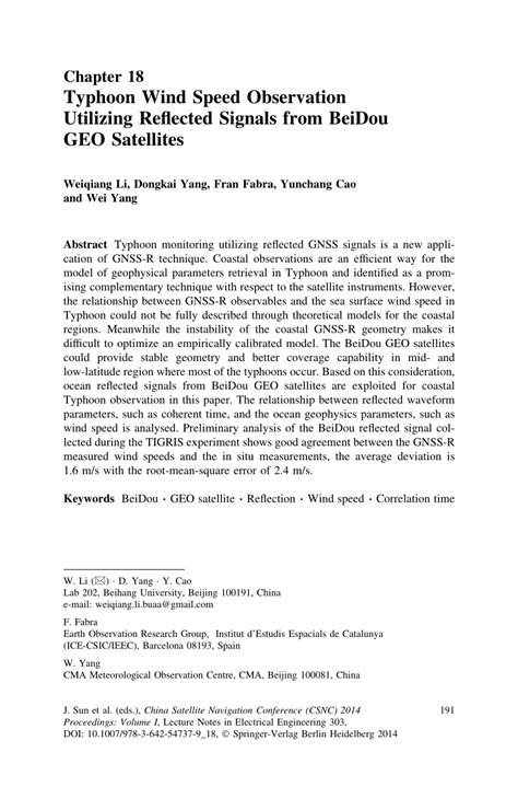 Pdf Typhoon Wind Speed Observation Utilizing Reflected Signals From Beidou Geo Satellites