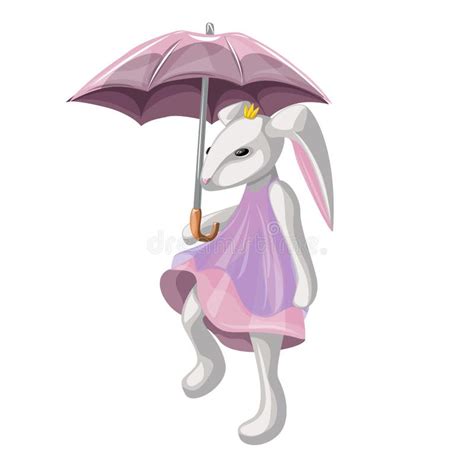 Bunny Or Rabbit In A Dress With An Umbrella Cartoon Style Stock Vector