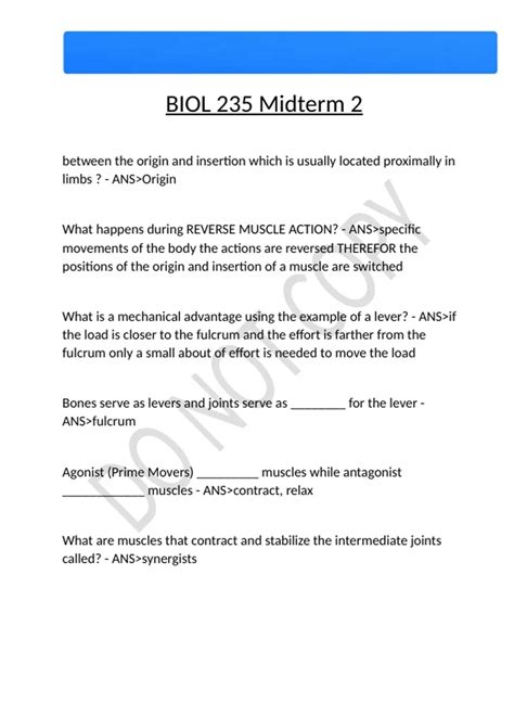 BIOL 235 Midterm 2 Questions And Answers Latest Update Verified Answers BIOL 235 Stuvia US