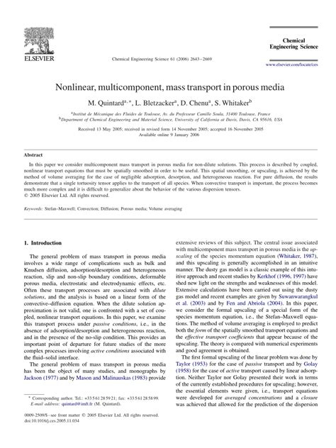 Pdf Nonlinear Multicomponent Mass Transport In Porous Media