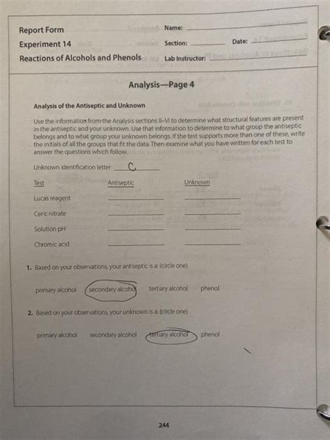 solved name report form experiment 14 reactions of alcohols