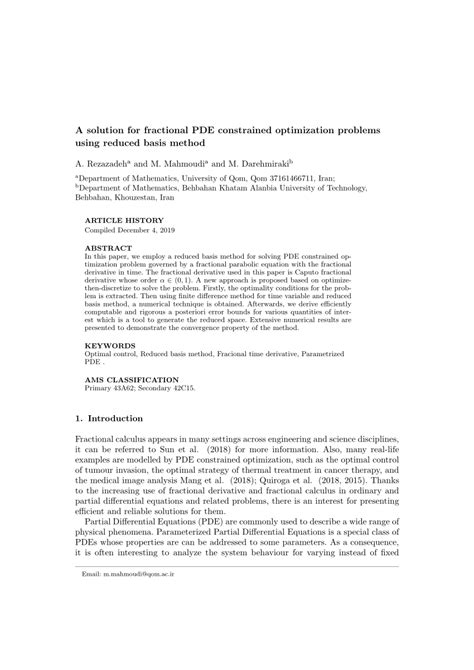 Pdf A Solution For Fractional Pde Constrained Optimization Problems