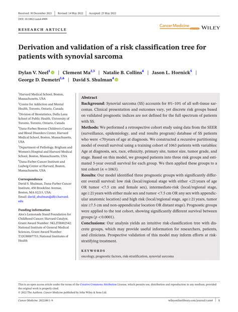 Pdf Derivation And Validation Of A Risk Classification Tree For