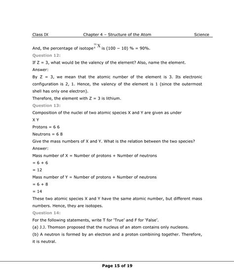 Class 9th Science Structure Of The Atom NCERT Solution CBSE 2023