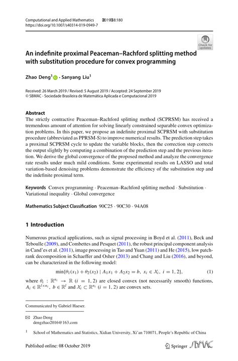 Pdf An Indefinite Proximal Peacemanrachford Splitting Method With