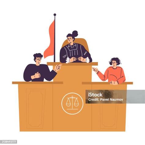 소송 와 여자 판사 성격 에서 책상 에서 법정 약혼 에서 타협 벡터 일러스트 사법 제도에 대한 스톡 벡터 아트 및 기타 이미지