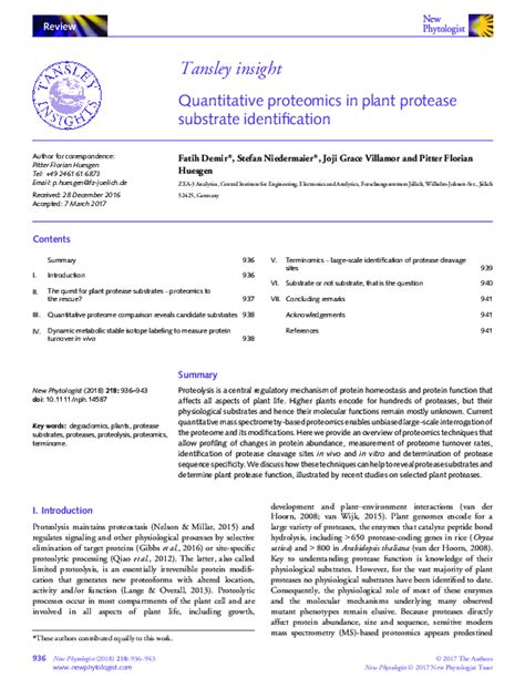 Pdf Quantitative Proteomics In Plant Protease Substrate Identification