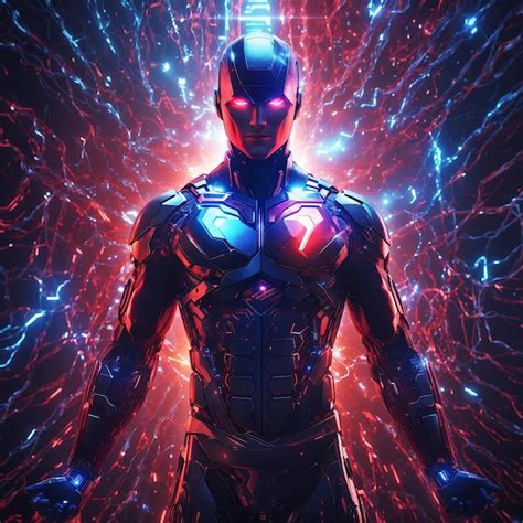 Premium Ai Image A Powerful Super Coder Man Surrounded By A Sea Of Code With A Glowing Red