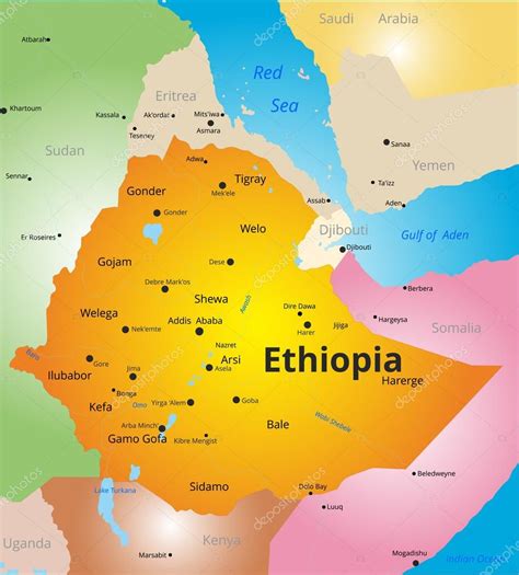 Imágenes Del Mapa De Etiopia Mapa De Color De Etiopía — Vector De