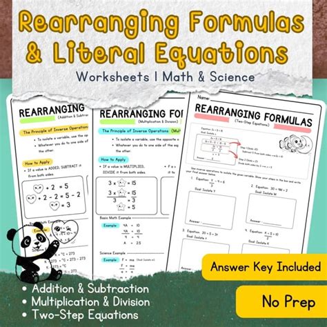 Rearranging Formulas And Literal Equations Worksheets Math And Science