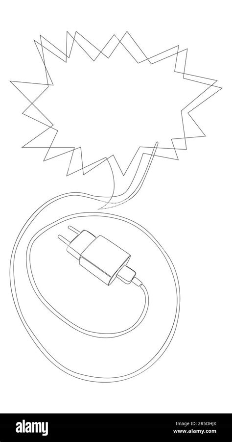 One Continuous Line Of Speech Bubble With Smart Phone Charger Thin Line Illustration Vector