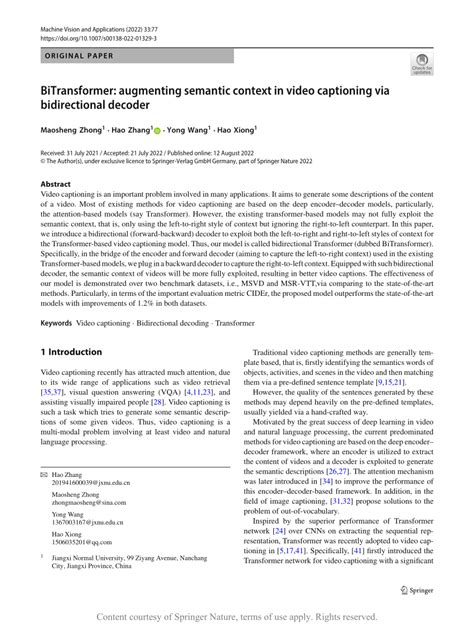Bitransformer Augmenting Semantic Context In Video Captioning Via Bidirectional Decoder