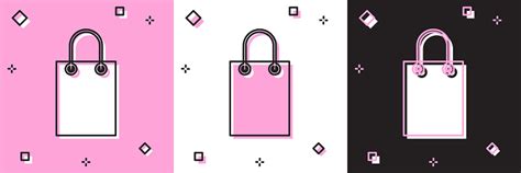 분홍색과 흰색 검은 색 배경에 격리 된 종이 쇼핑 백 아이콘을 설정합니다 패키지 기호입니다 벡터 일러스트레이션 가방에 대한 스톡
