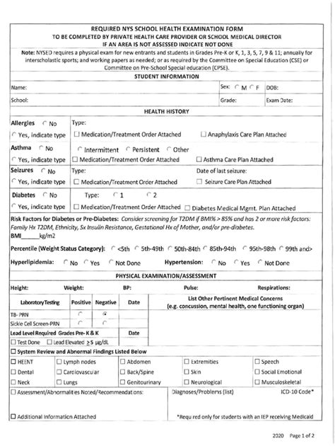 Fillable Online Required Nys School Health Examination Form Nysed Form