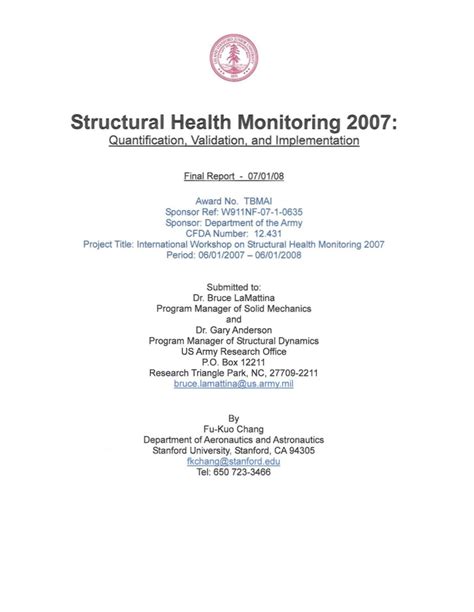 Pdf Structural Health Monitoring 2007 Quantification Validation And Implementation