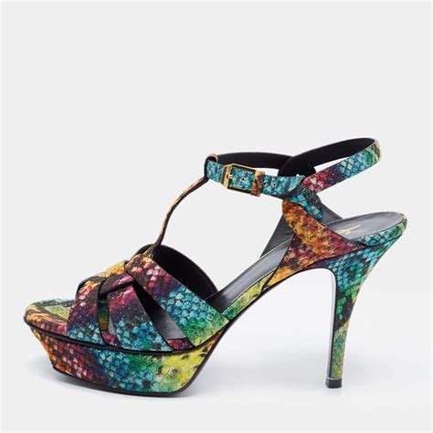 Yves Saint Laurent Multicolour Python Embossed Leather Tribute Platform