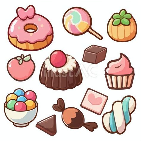 フリーカット絵素材／かわいいお菓子セットイラスト No 24645128｜無料イラスト・フリー素材なら「イラストac」