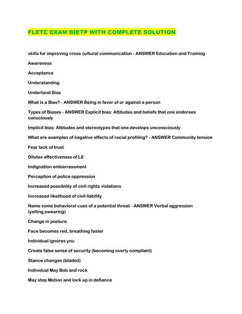 SOLUTION Fletc Exam Bietp With Complete Solution Studypool