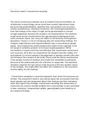 Convenience Sampling Week 3 Docx Discussion Week 2 Convenience Sampling The Use Of Convenience