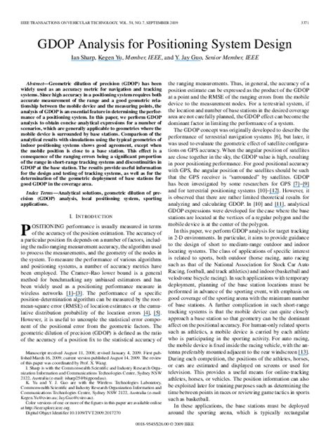 Pdf Gdop Analysis For Positioning System Design