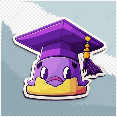 보라색 마스코트 졸업 모자 스티커 일러스트 클립 아트 벡터상표 Png 일러스트 무료 다운로드 Lovepik