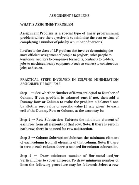 Assignment Problems Pdf Matrix Mathematics Linear Programming