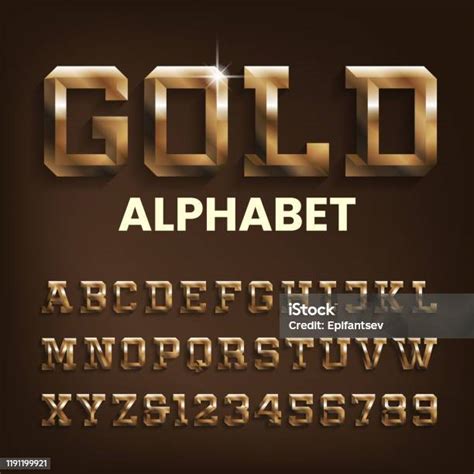 골드 알파벳 글꼴입니다 그림자황금 글자와 숫자를 베벨 0명에 대한 스톡 벡터 아트 및 기타 이미지 0명 3차원 형태 고대의 Istock