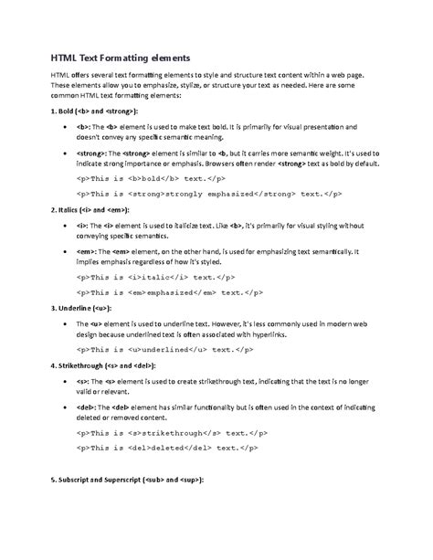Html Text Formatting And Anchor Elements Html Text Formatting Elements Html Offers Several