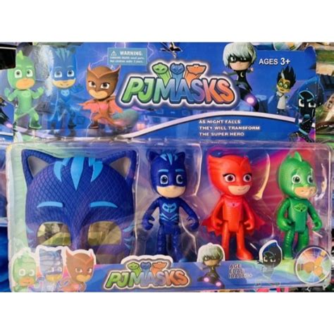 Pj Maskes Com Kit 3 Boneco Menino Gato Largatixo Corujita 15 Cm Articulável Com Luz Máscara