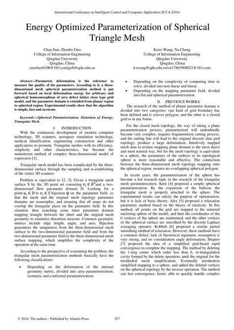 Pdf Energy Optimized Parameterization Of Spherical Triangle Mesh