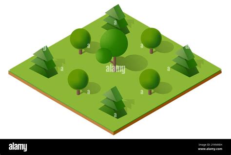 This Isometric Illustration Shows Trees Casting Shadows On A Patch Of