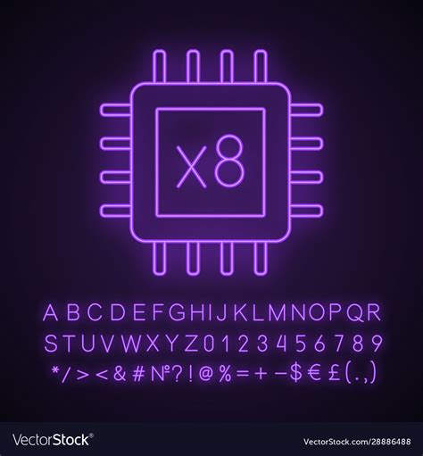 Octa Core Processor Neon Light Icon Royalty Free Vector