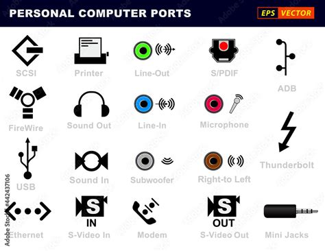 Set Of Realistic Personal Computer Ports Connectors Or Usb Universal Connector Symbols Or