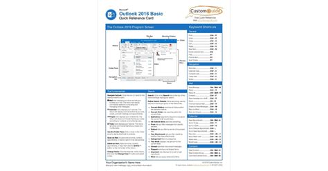 Microsoft Outlook 2016 Basic Quick Reference Card Free Guide