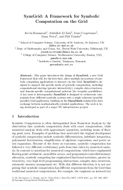 Pdf Symgrid A Framework For Symbolic Computation On The Grid