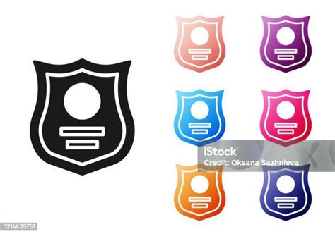 흰색 배경에 격리 된 검은 경찰 배지 아이콘입니다 보안관 배지 기호입니다 다채로운 아이콘을 설정합니다 벡터 일러스트레이션 감시에 대한 스톡 벡터 아트 및 기타 이미지
