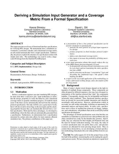Deriving A Simulation Input Generator And A Coverage Metric From A Formal Specification Eecs